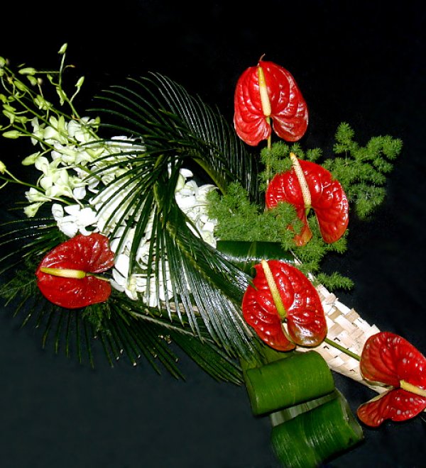 Anthurium And Orchid Bouquet by FreshFlowerIndia.com